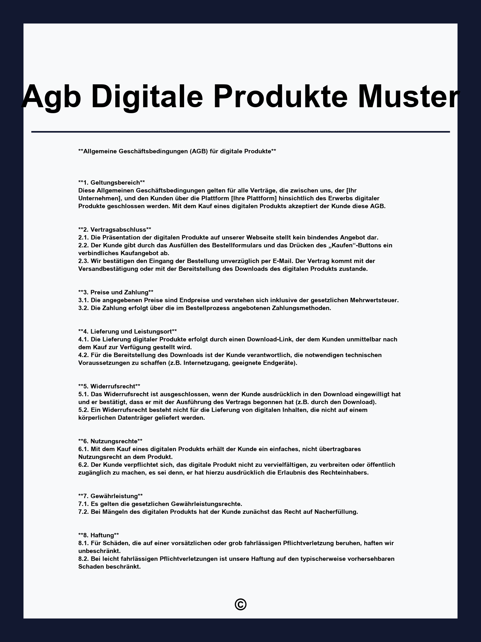 Agb Digitale Produkte Muster