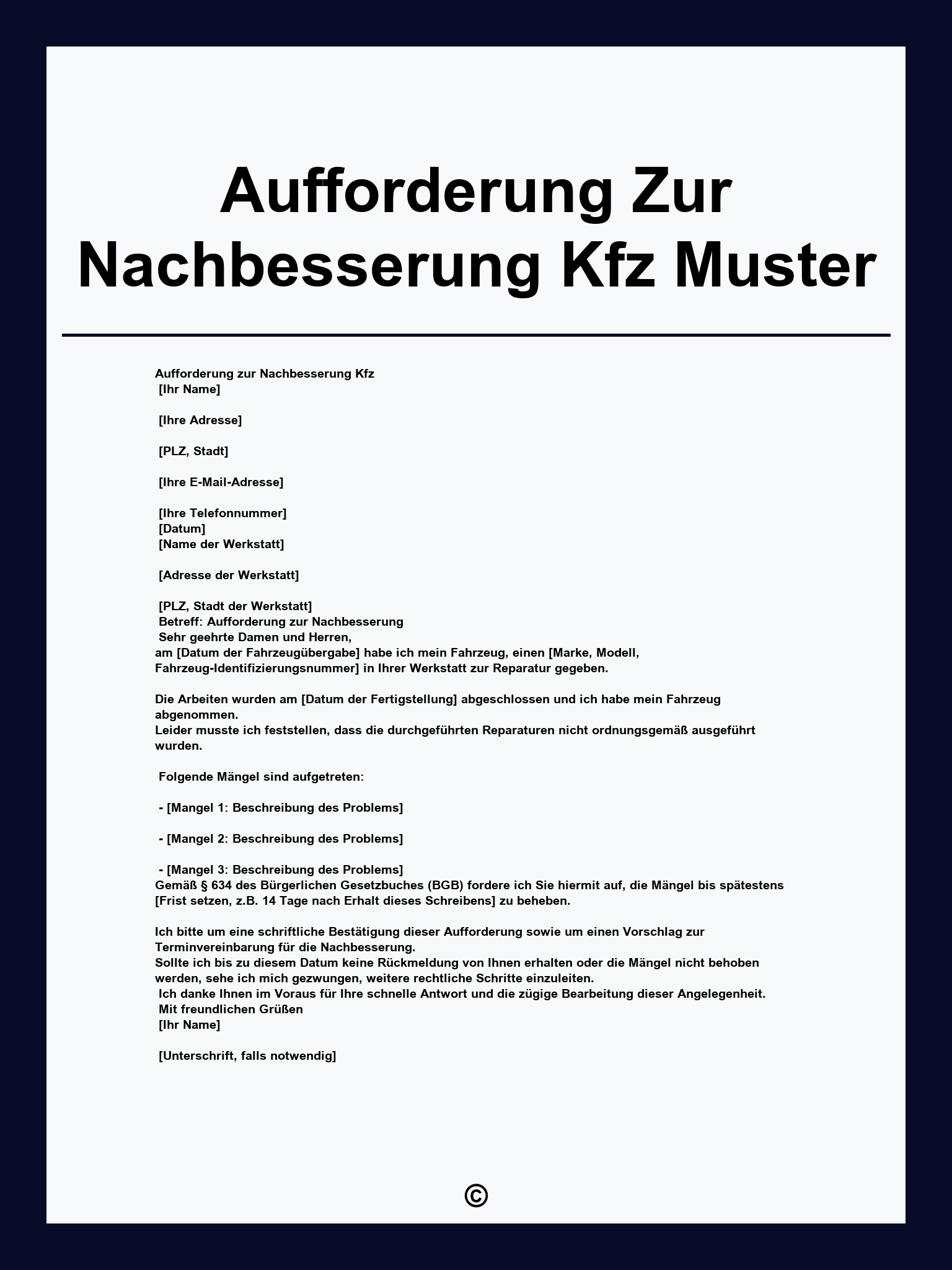 Aufforderung Zur Nachbesserung Kfz Muster
