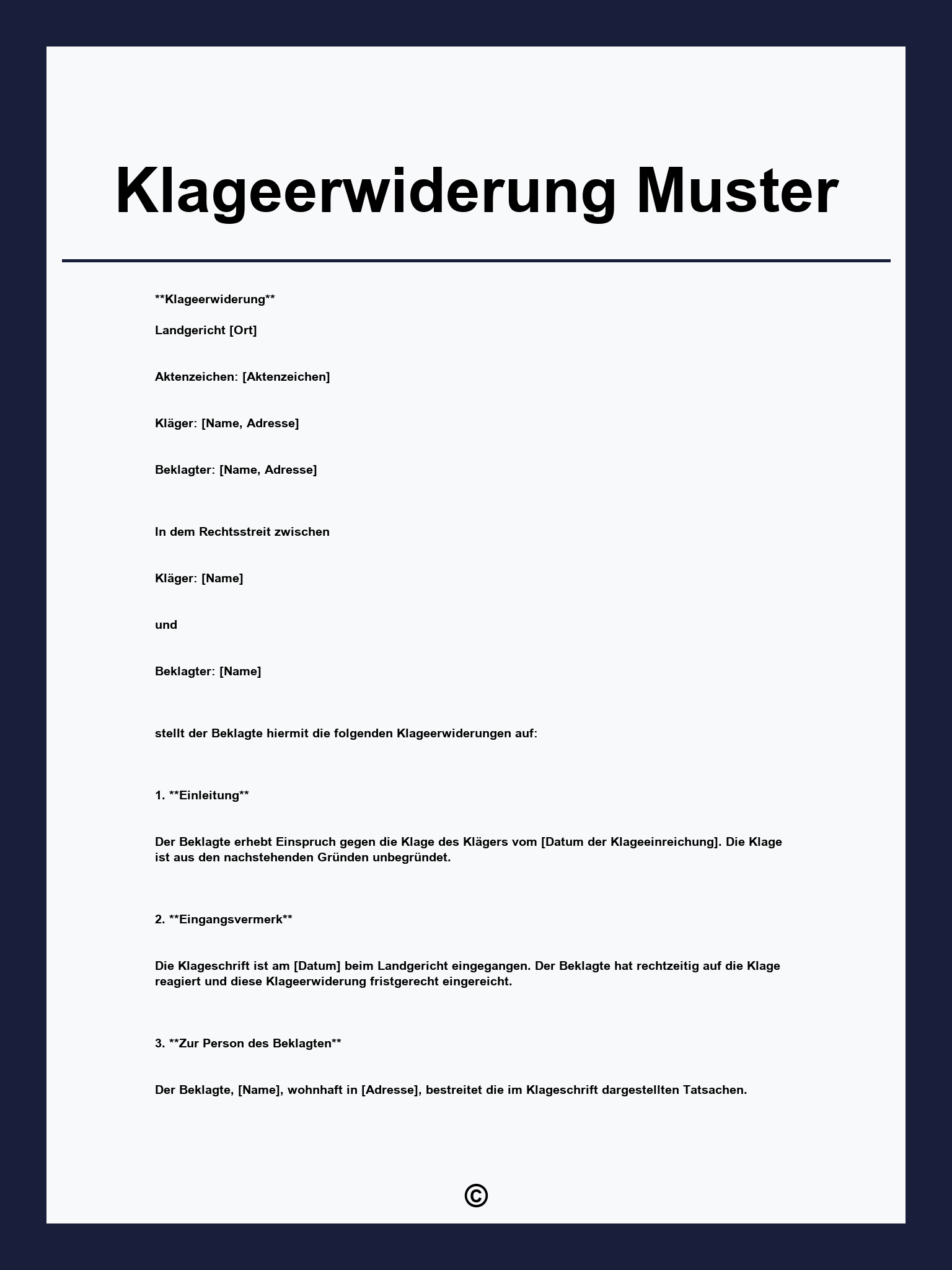 Klageerwiderung Muster