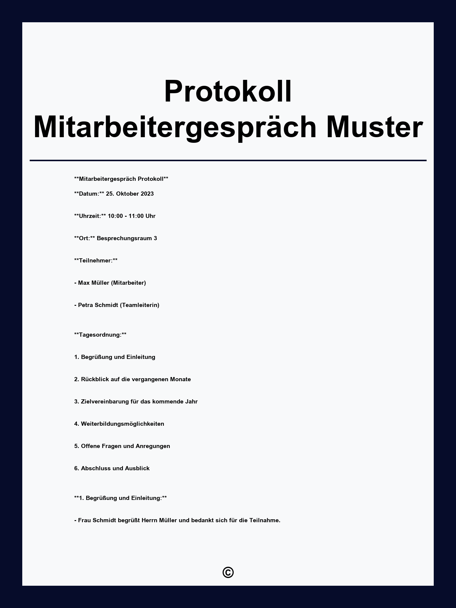 Protokoll Mitarbeitergespräch Muster