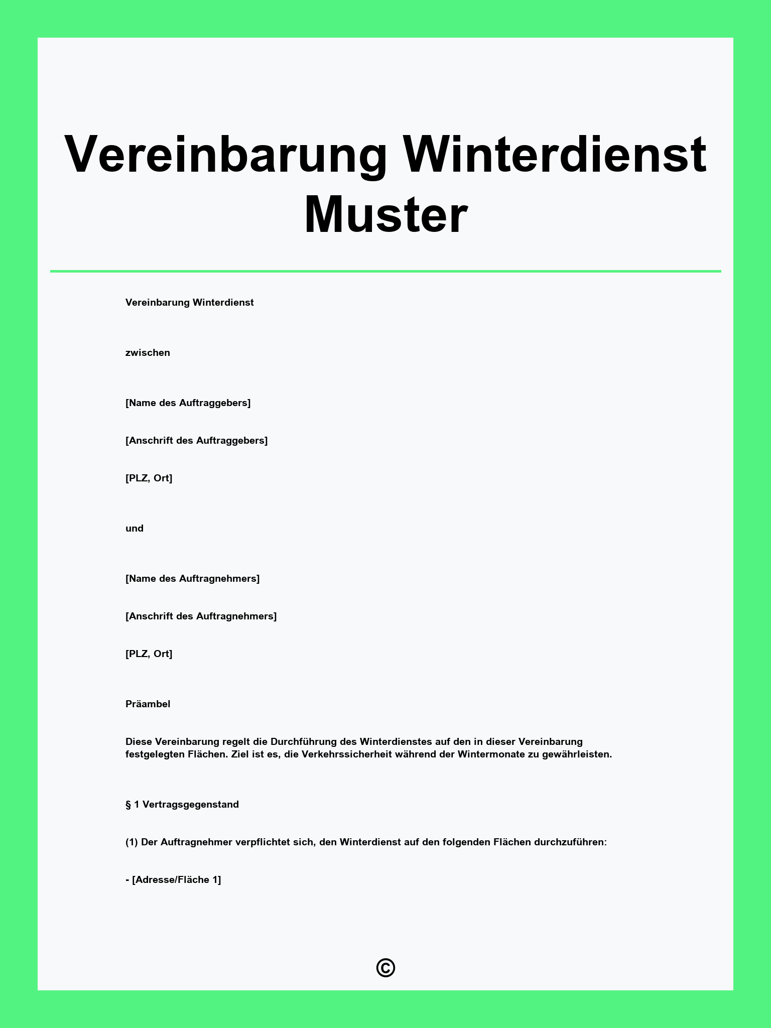 Vereinbarung Winterdienst Muster