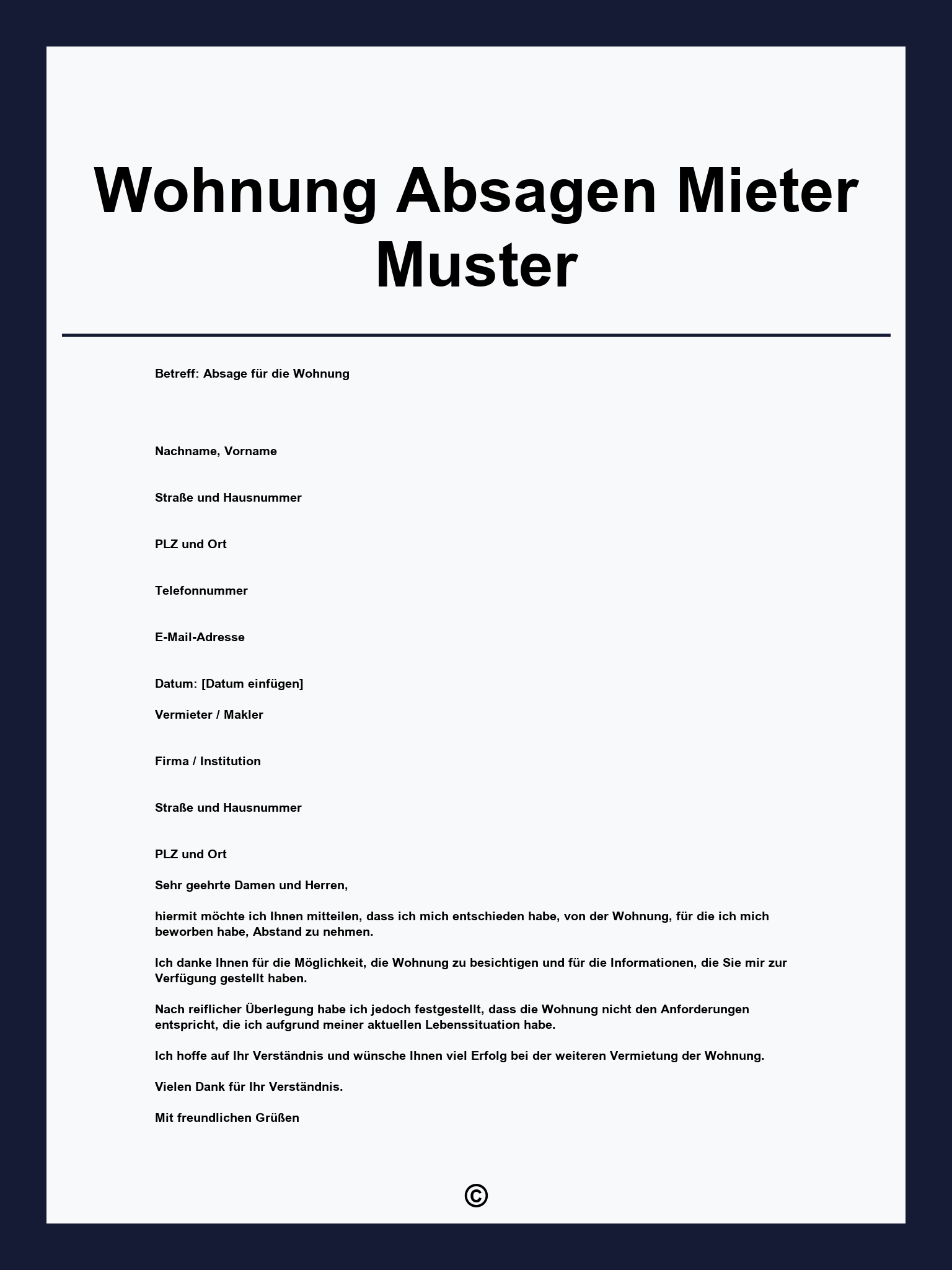 Wohnung Absagen Mieter Muster